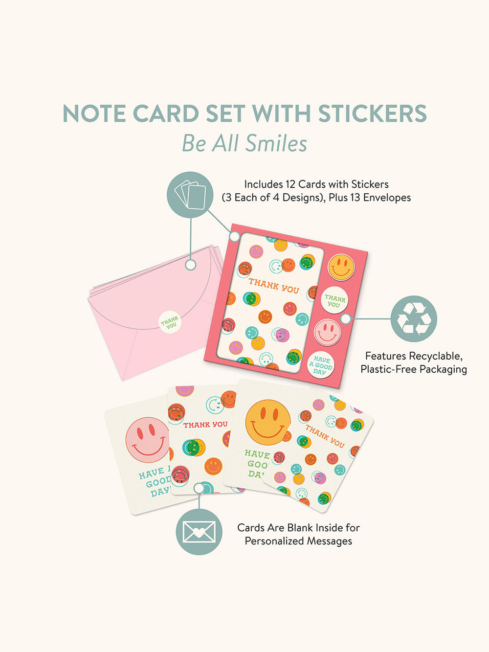 Be All Smiles Note Card Set with Stickers – Studio Oh!