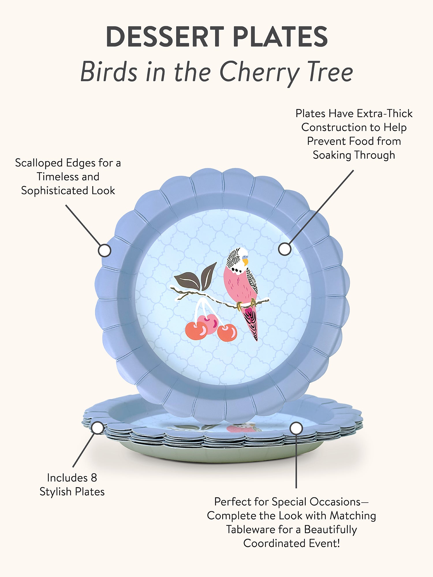 Birds in the Cherry Tree Scalloped Dessert Plates – Studio Oh!