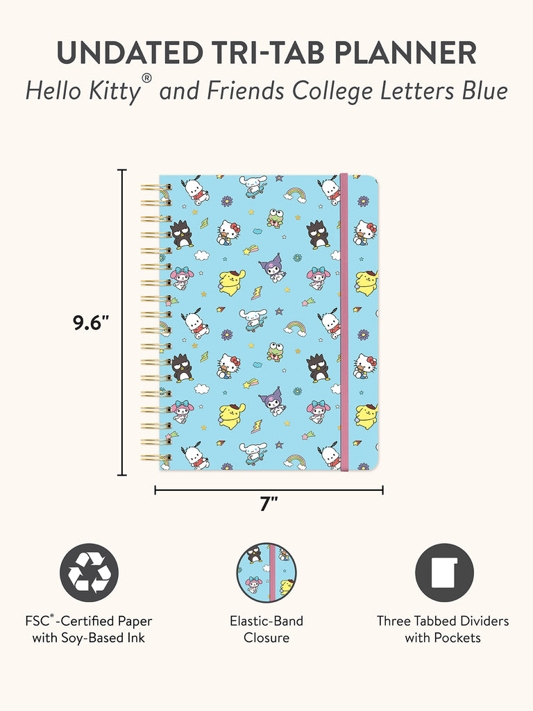 Hello Kitty and Friends College Letters Blue Undated Tri-Tab Planner ...