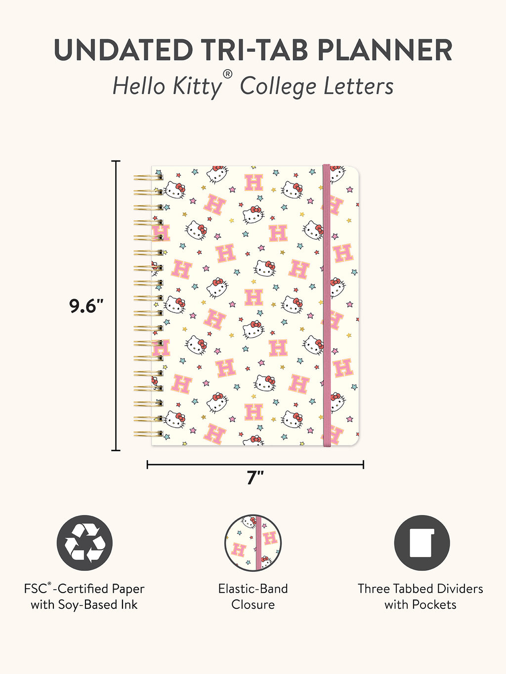 Hello Kitty College Letters Undated Tri-Tab Planner – Studio Oh!